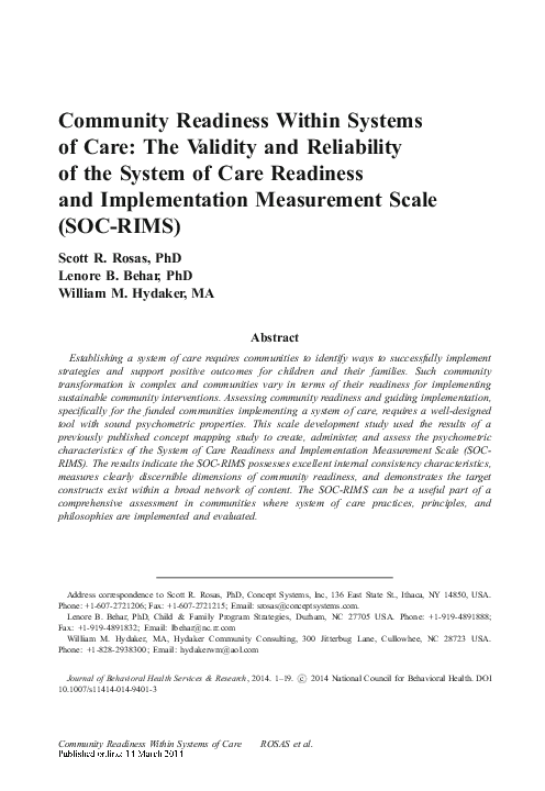 (PDF) Community Readiness Within Systems of Care: The Validity and ...