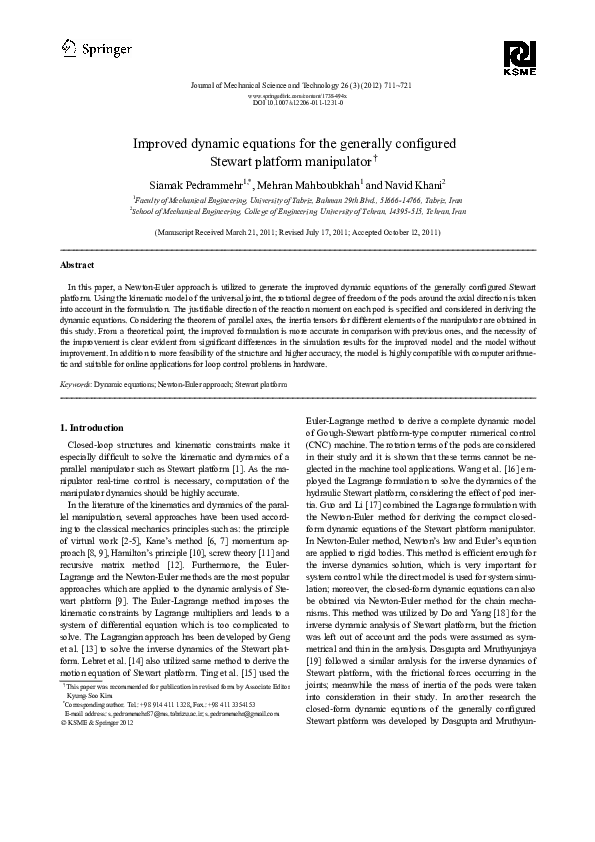 (PDF) Improved dynamic equations for the generally configured Stewart ...