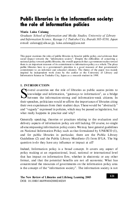 (PDF) Public libraries in the information society: the role of information policies
