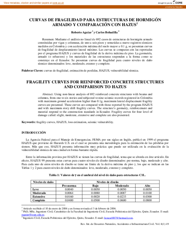 (PDF) Curvas De Fragilidad Para Estructuras De Hormigón Armado y ...