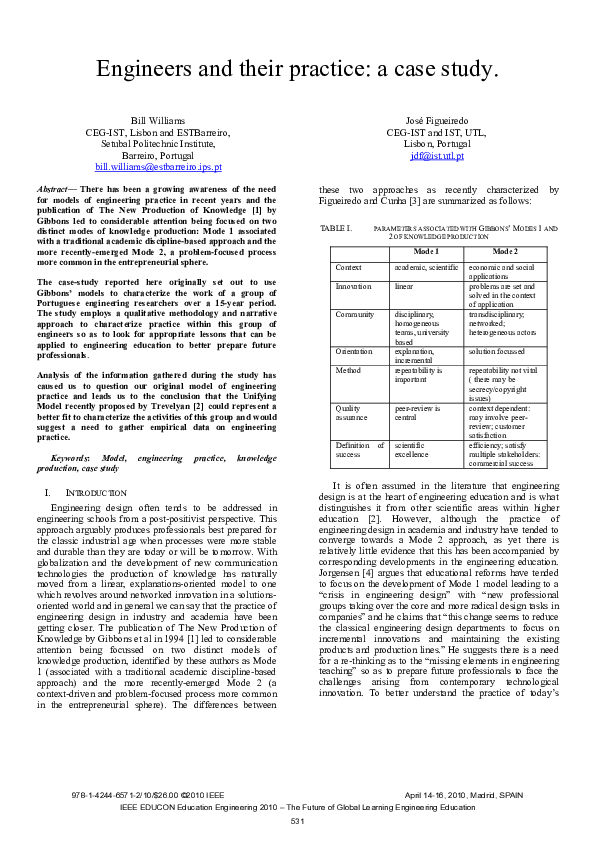 (PDF) Engineers and their practice: A case study