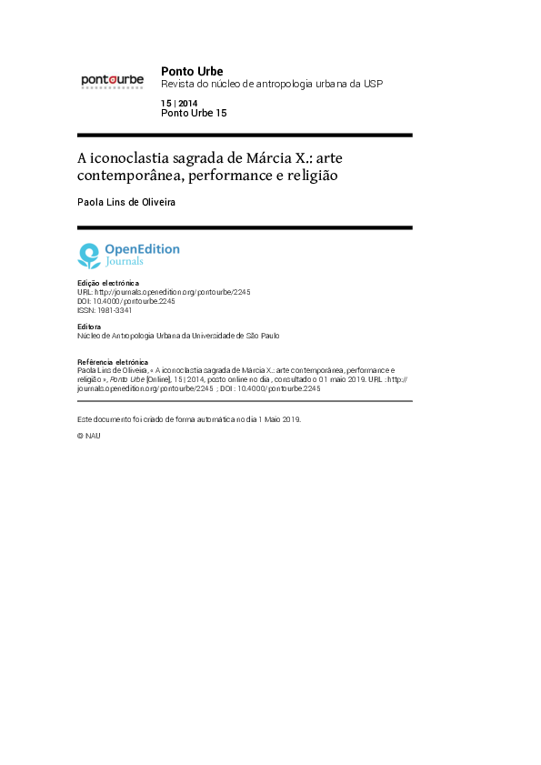 (PDF) A iconoclastia sagrada de Márcia X.: arte contemporânea ...