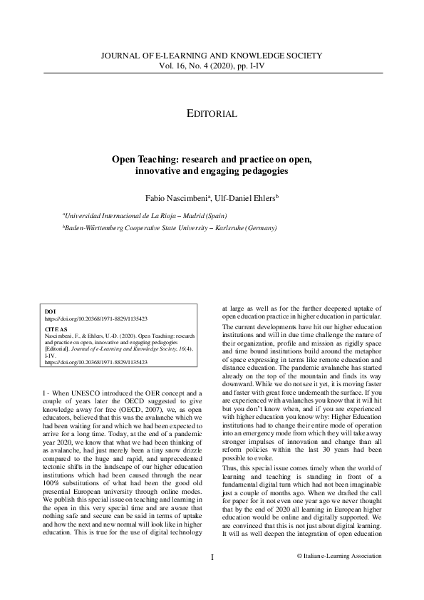 (PDF) Open Teaching: research and practice on open, innovative and ...