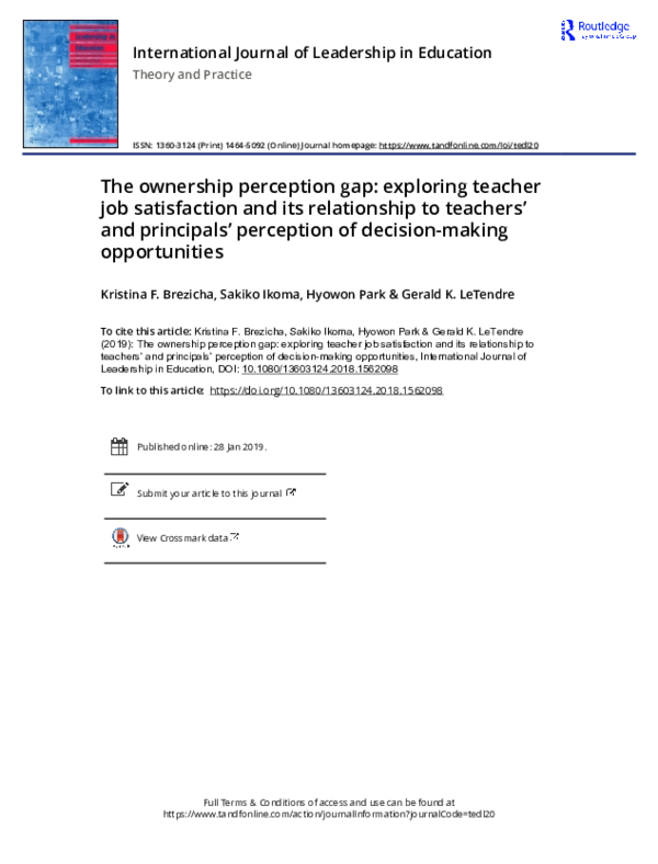 (PDF) The ownership perception gap: exploring teacher job satisfaction and its relationship to ...