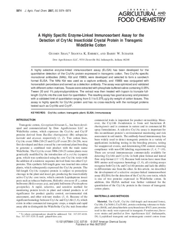 (PDF) A Highly Specific Enzyme-Linked Immunosorbent Assay for the ...