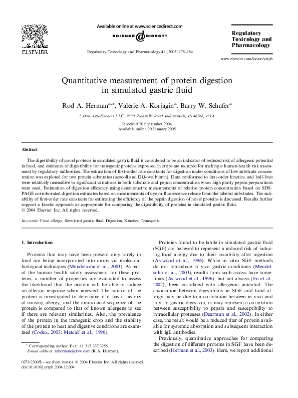 (PDF) Quantitative measurement of protein digestion in simulated ...