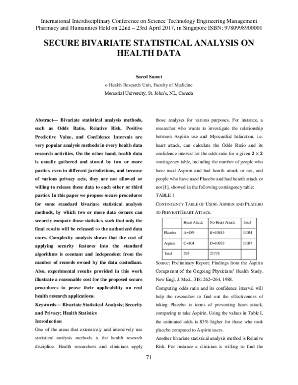 (PDF) Secure Bivariate Statistical Analysis on Health Data
