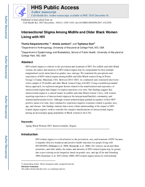 (PDF) Intersectional stigma among midlife and older Black women living ...