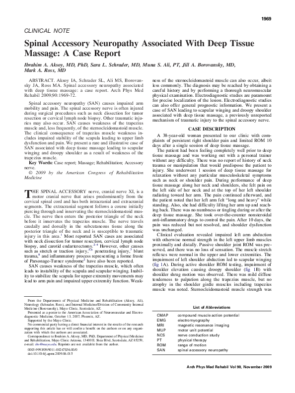(PDF) Spinal Accessory Neuropathy Associated With Deep Tissue Massage ...