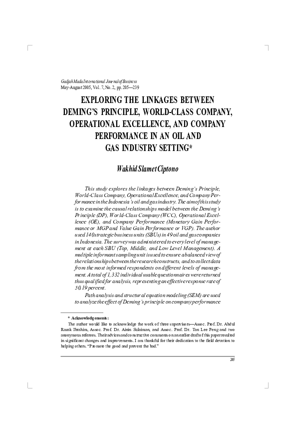 (PDF) Exploring the Linkages Between Deming’s Principle, World-Class ...