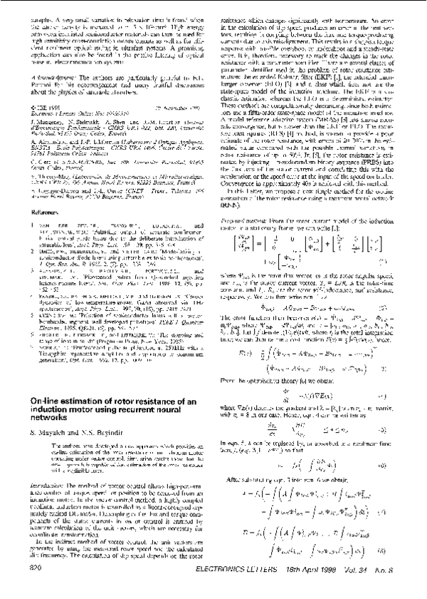 Pdf On Line Estimation Of Rotor Resistance Of An Induction Motor Using Recurrent Neural Networks