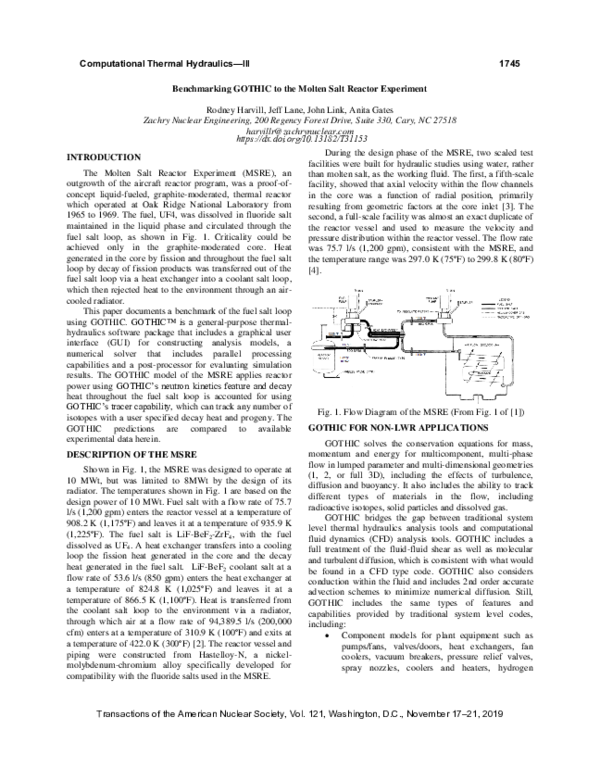 (PDF) Benchmarking GOTHIC to the Molten Salt Reactor Experiment