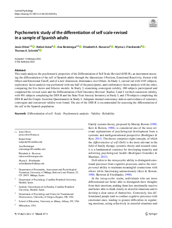 (PDF) Psychometric study of the differentiation of self scale-revised ...