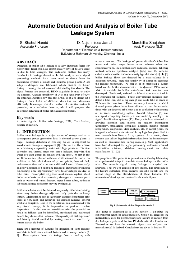 Pdf Automatic Detection And Analysis Of Boiler Tube Leakage System