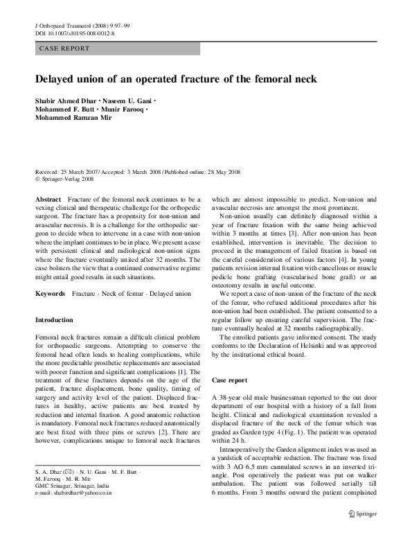(PDF) Delayed union of an operated fracture of the femoral neck