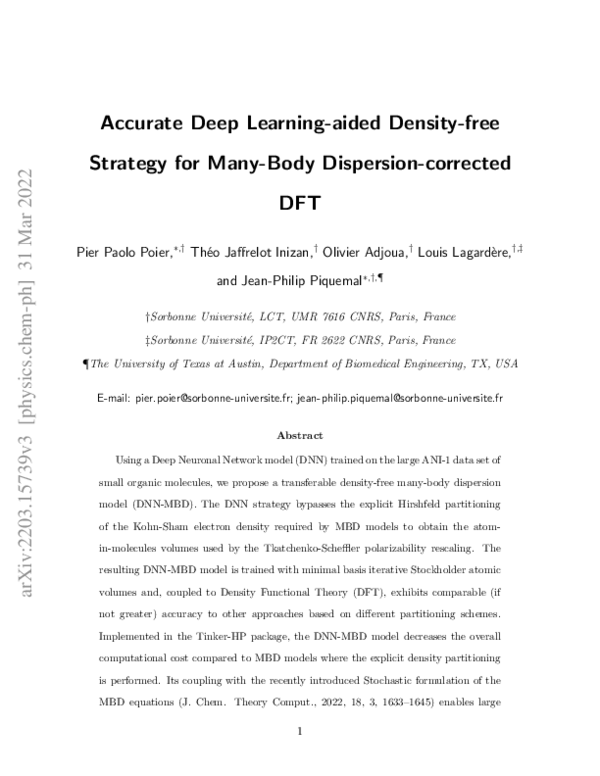 Pdf Accurate Deep Learning Aided Density Free Strategy For Many Body Dispersion Corrected