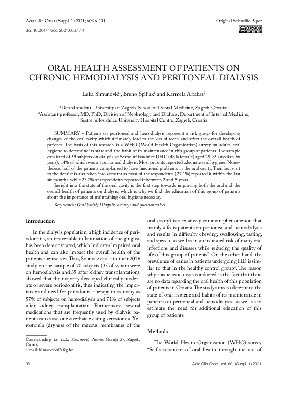 (PDF) Oral Health Assessment of Patients on Chronic Hemodialysis and ...