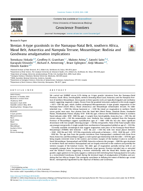 (PDF) Stenian A-type granitoids in the Namaqua-Natal Belt, southern Africa, Maud Belt ...