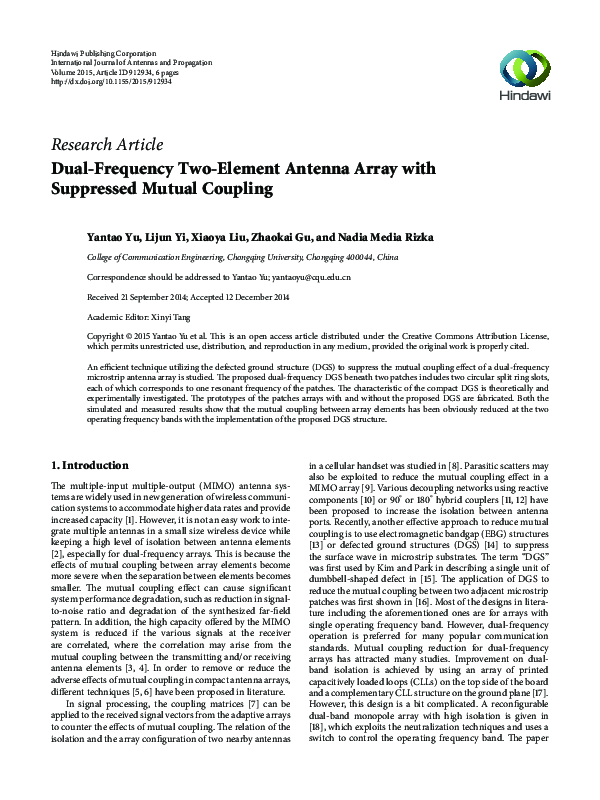 (PDF) Dual-Frequency Two-Element Antenna Array with Suppressed Mutual Coupling