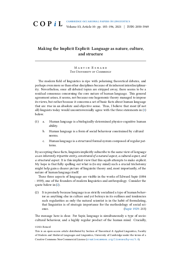 Making The Implicit Explicit Language As Nature Culture And Structure 4134