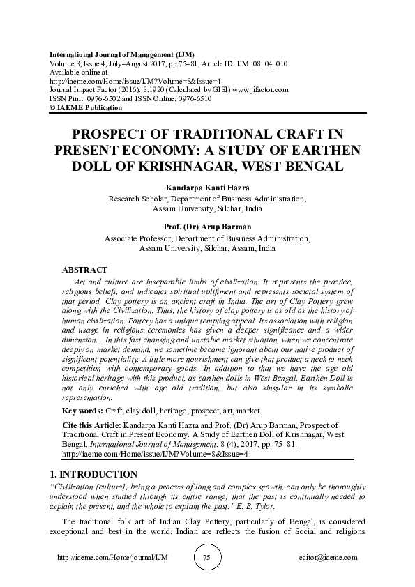 (PDF) PROSPECT OF TRADITIONAL CRAFT IN PRESENT ECONOMY: A STUDY OF ...