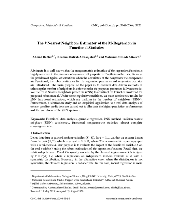 (PDF) The k Nearest Neighbors Estimator of the M-Regression in ...