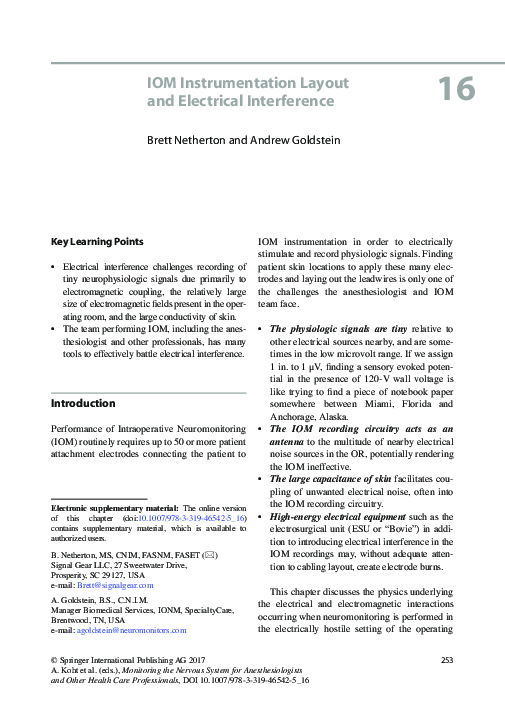 (PDF) IOM Instrumentation Layout and Electrical Interference