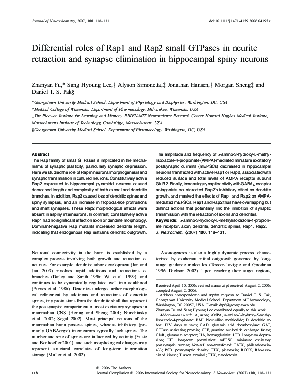 (PDF) Differential roles of Rap1 and Rap2 small GTPases in neurite ...