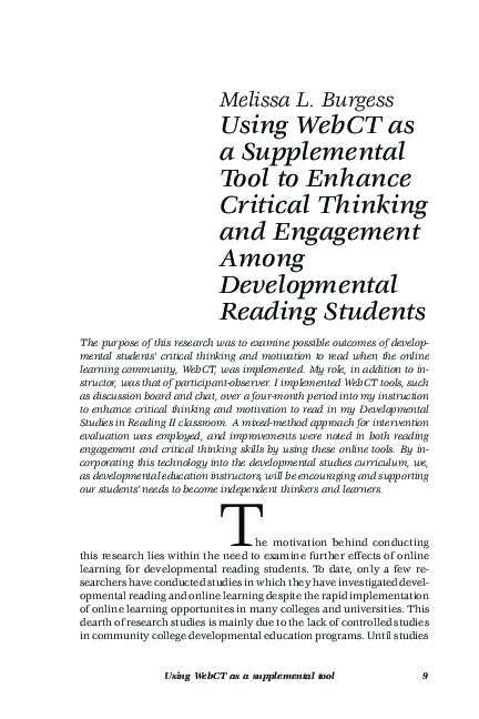 (PDF) Using WebCT as a Supplemental Tool to Enhance Critical Thinking and Engagement among ...