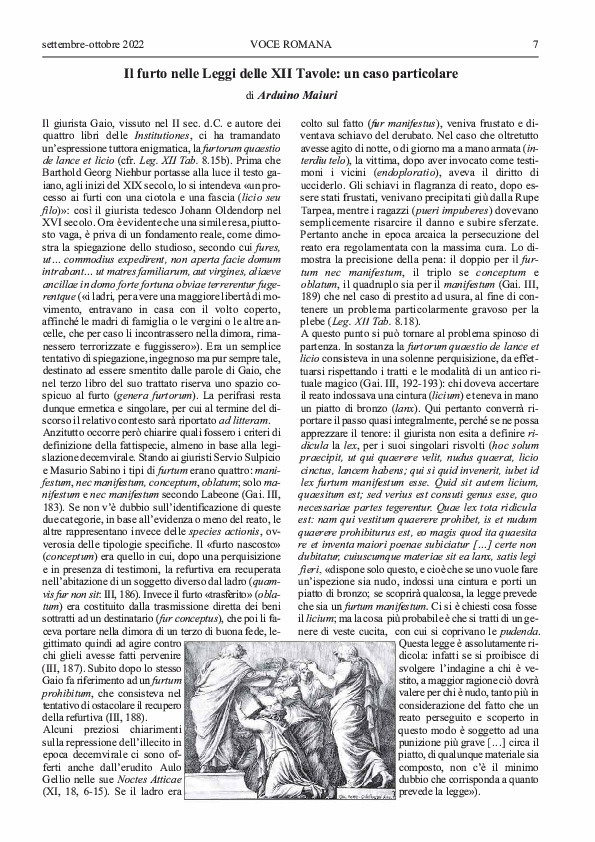 (PDF) Il furto nelle Leggi delle XII Tavole, «Voce Romana», N.S., 77 ...