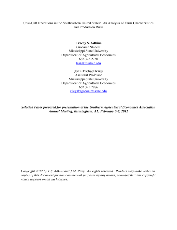 (PDF) Cow-Calf Operations in the Southeastern United States: An ...