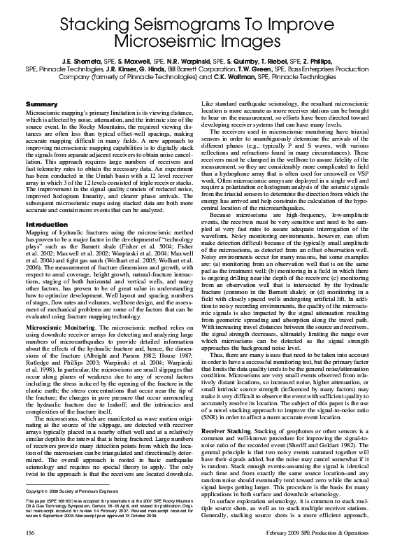 (PDF) Stacking Seismograms to Improve Microseismic Images