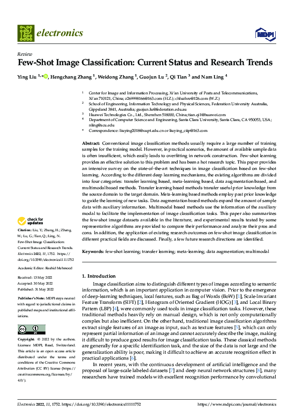 (PDF) Few-Shot Image Classification: Current Status and Research Trends