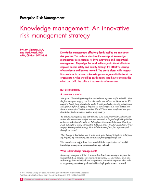 (PDF) Knowledge management: an innovative risk management strategy