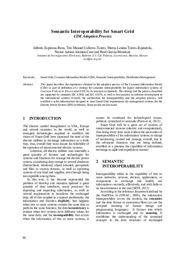 (PDF) Semantic Interoperability for Smart Grid - CIM Adoption Process