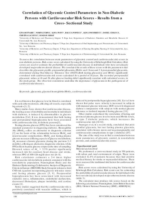 (PDF) Correlation of Glycemic Control Parameters in Non-Diabetic Persons with Cardiovascular ...