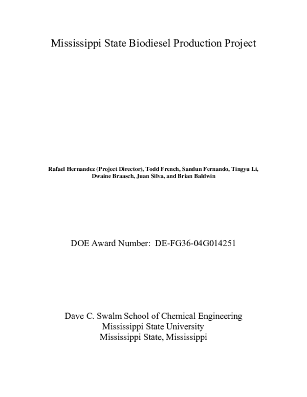 (PDF) Mississippi State Biodiesel Production Project