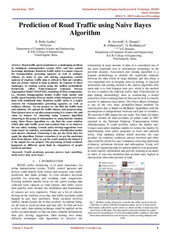 Pdf Prediction Of Road Traffic Using Naive Bayes Algorithm R