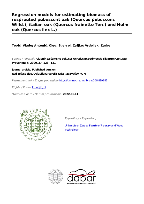 (PDF) Regression models for estimating biomass of resprouted pubescent ...