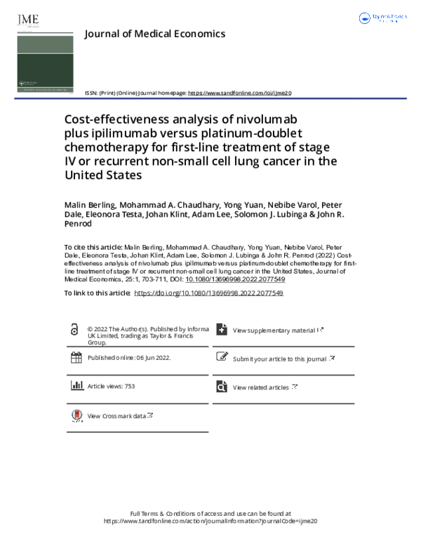(PDF) Cost–effectiveness analysis of nivolumab plus ipilimumab versus chemotherapy as first-line ...