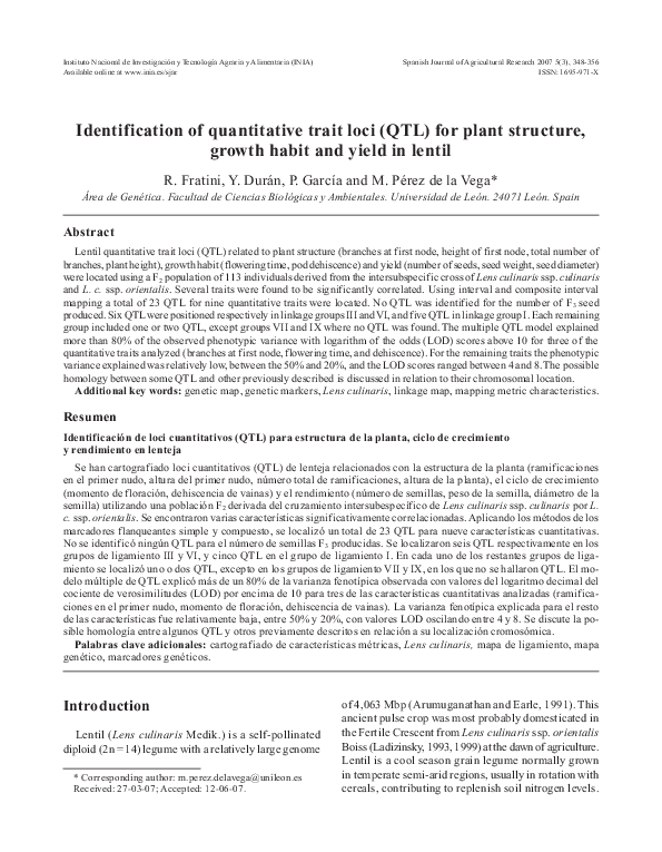 (PDF) Identification of quantitative trait loci (QTL) for plant structure, growth habit and ...