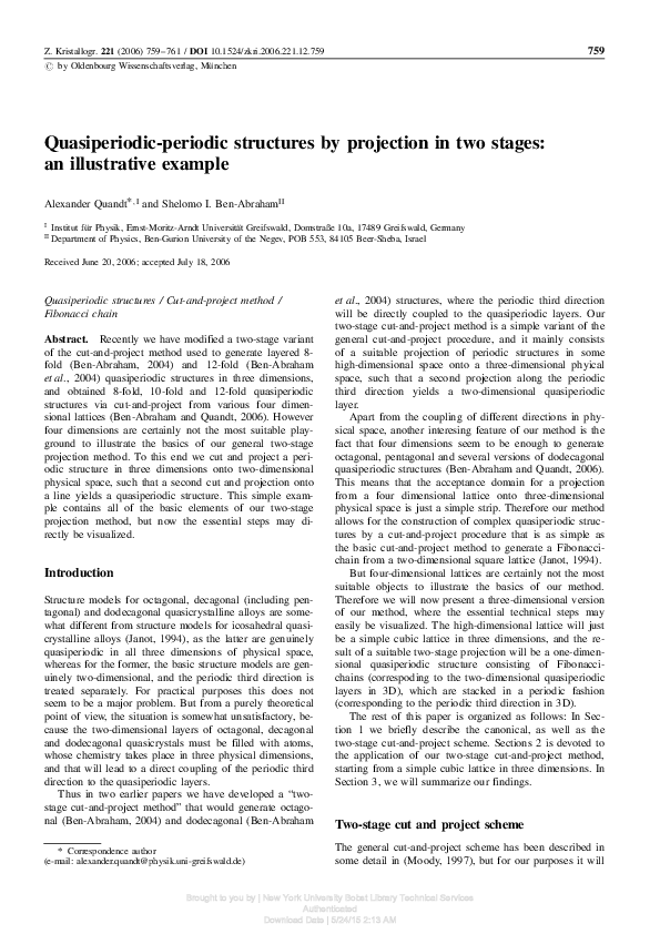 (PDF) Quasiperiodic-periodic structures by projection in two stages: an illustrative example