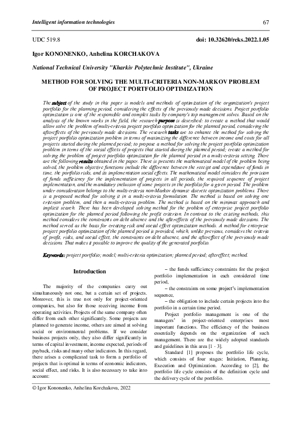 (PDF) Multi-Criteria Project Portfolio Optimization