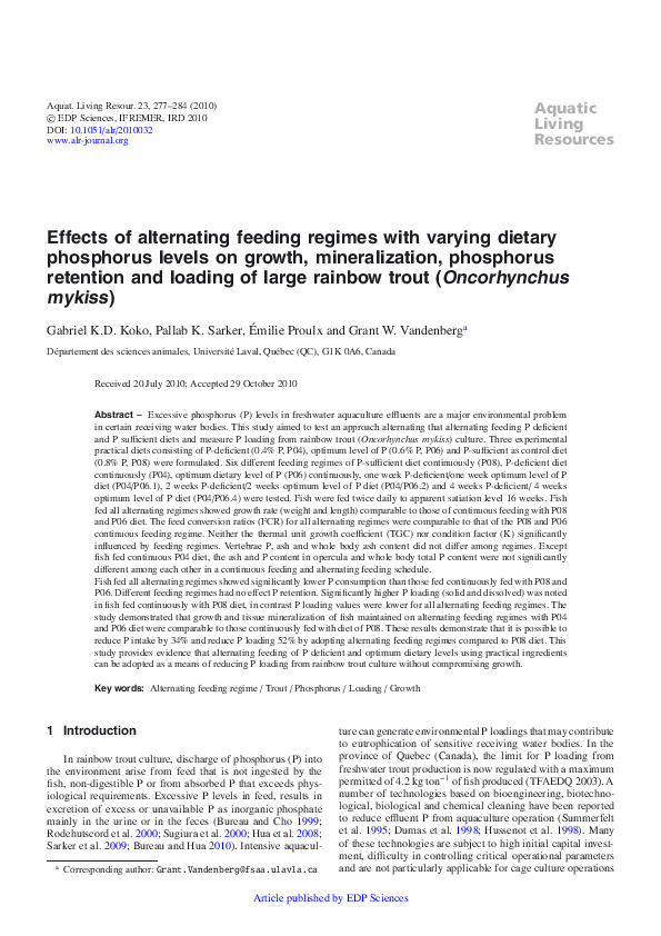 (PDF) Effects of alternating feeding regimes with varying dietary phosphorus levels on growth ...