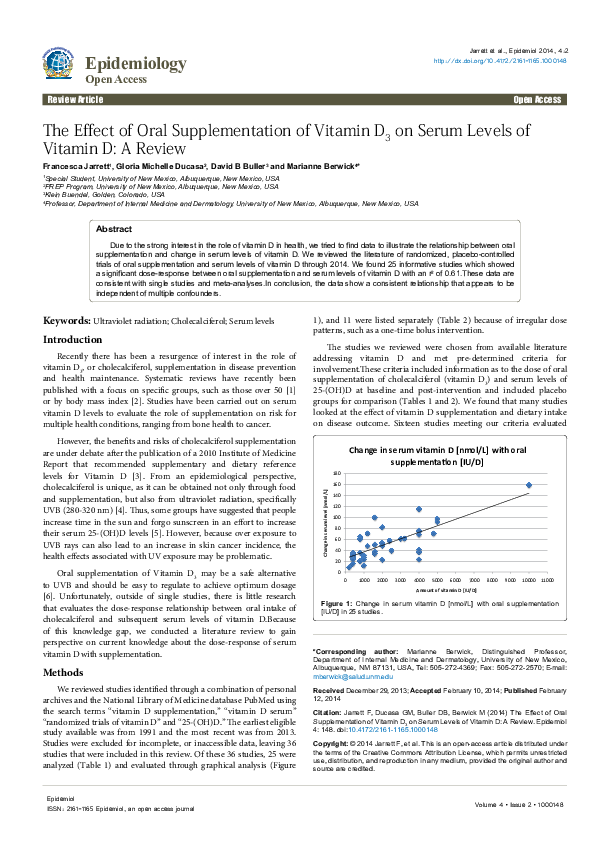 (PDF) The Effect of Oral Supplementation of Vitamin D3 on Serum Levels ... (PDF) The Effect of Oral Supplementation of Vitamin D3 on Serum Levels ...