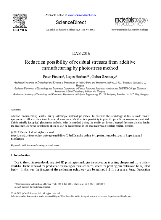 (PDF) Reduction possibility of residual stresses from additive manufacturing by photostress method