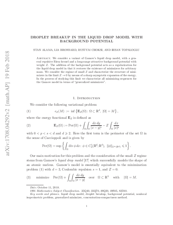 (PDF) Droplet breakup in the liquid drop model with background potential