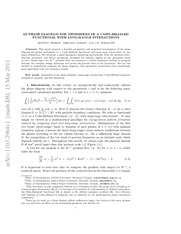 (PDF) 2D Phase Diagram for Minimizers of a Cahn–Hilliard Functional ...