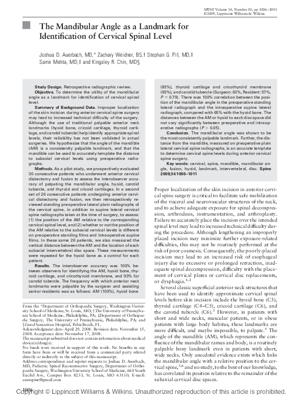 (PDF) The Mandibular Angle as a Landmark for Identification of Cervical ...