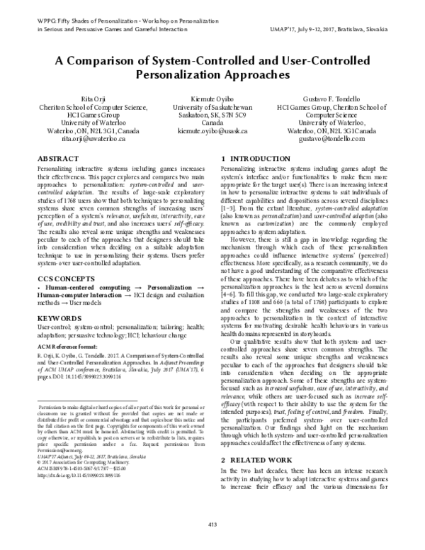 (PDF) A Comparison of System-Controlled and User-Controlled Personalization Approaches